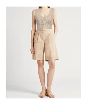 Brunello Cucinelli Sleeveless Crew Neck Knit Crop Top