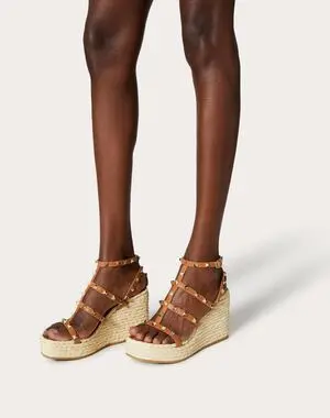 Valentino Garavani Rockstud Open Toe Wedge Espadrilles