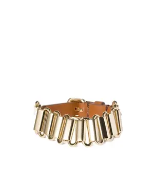 Miu Miu Gold Tone Metal And Leather Bracelet - Yellow