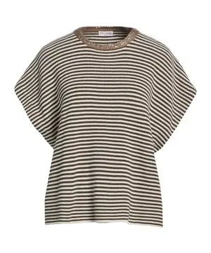 Brunello Cucinelli Striped Short Sleeve Knit Top