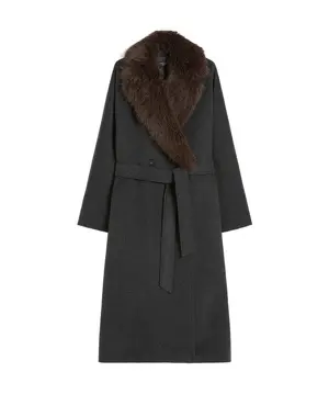 Max Mara Midi Wrap Coat With Removable Collar - Dark Gray