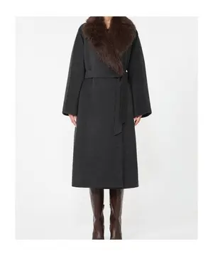 Max Mara Midi Wrap Coat With Removable Collar