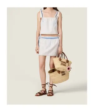 Miu Miu Embroidered Poplin Skirt - White