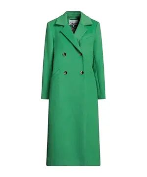 GANNI Solid Color Woolen Coat - Green