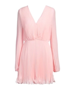 Max Mara Pleated Deep V-neck Long Sleeve Dress - Pink