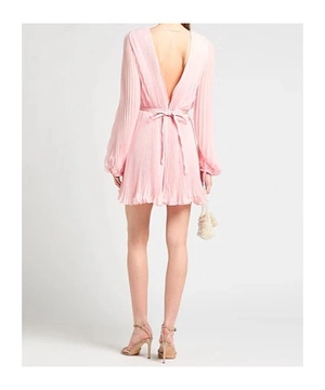 Max Mara Pleated Deep V-neck Long Sleeve Dress
