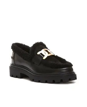 TOD'S Shearling-lined Chunky Loafers With Gold Tone Detailing