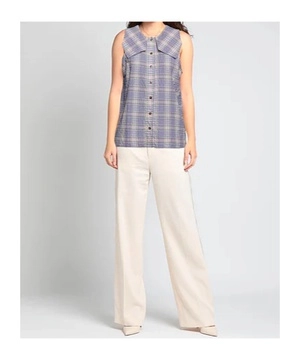 GANNI Sleeveless Checked Shirt - Gray