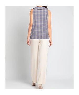 GANNI Sleeveless Checked Shirt - Gray