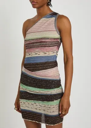 Missoni Striped Ruched Metallic-knit Mini Dress