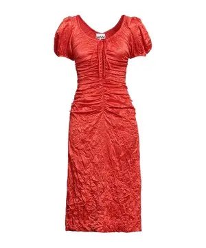 GANNI Gathered Flared Dress With Bow-tie Neckline