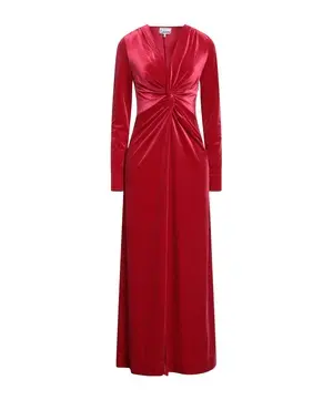 GANNI Gathered Flared Dress - Red