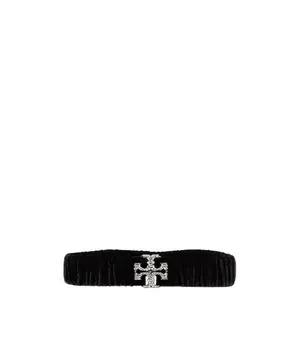Tory Burch Velvet Belt With Crystal Embellished Clasp