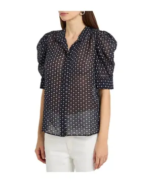FRAME Silk Chiffon Printed Puff Sleeve Blouse