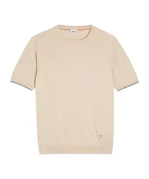 TOD'S Striped Detail Knit Cotton T-shirt - Nude