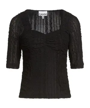 GANNI Sweetheart Neckline Jacquard Top