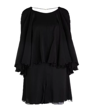 Saint Laurent Solid Color Chiffon Dress - Black