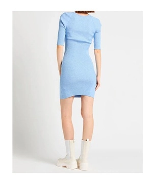 GANNI Ribbed Knit Square Neck Dress With Tie Detail