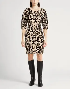 Sportmax Leopard Print Jacquard Knit Mock Neck Short Sleeve Dress