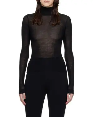Nanushka Semi-sheer Merino Knit High Neck Top - Black