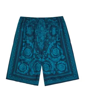 Versace Printed Silk Shorts - Blue