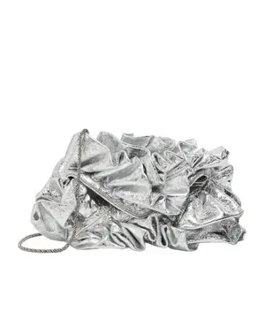 DRIES VAN NOTEN Ruffled Crinkled Metallic Leather Clutch