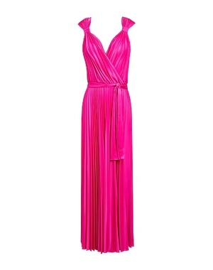 MAXCO. Max&co. Pleated Satin V-neck Maxi Dress With Belt - Pink