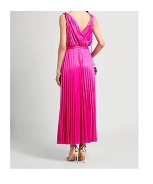 MAXCO. Max&co. Pleated Satin V-neck Maxi Dress With Belt