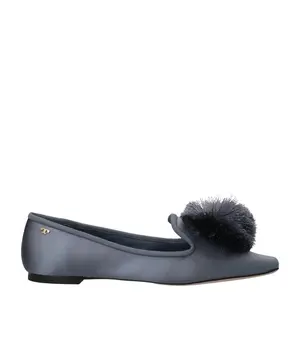 Tory Burch Satin Slippers With Pom-pom Detail