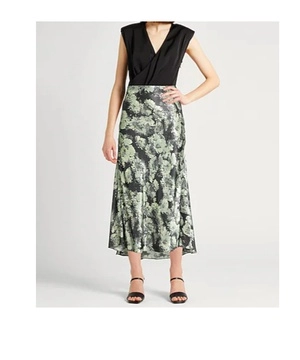 Tory Burch Floral Print Satin Midi Skirt