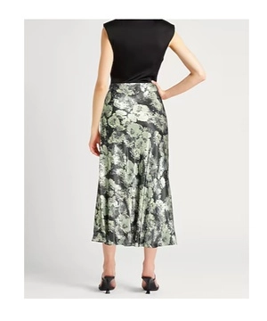 Tory Burch Floral Print Satin Midi Skirt