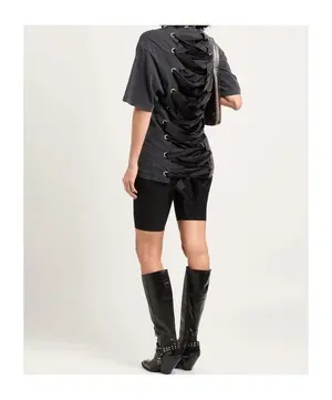 Balenciaga Round Neck Short Sleeve T-shirt With Tie Detail - Black