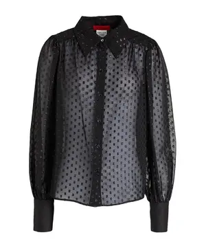 MAXCO. Max&co. Gold Jacquard Polka Dot Pleated Sleeve Shirt