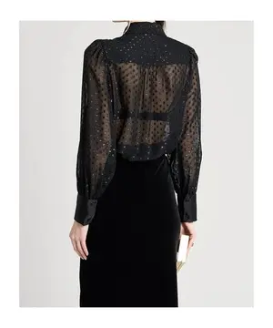 MAXCO. Max&co. Gold Jacquard Polka Dot Pleated Sleeve Shirt