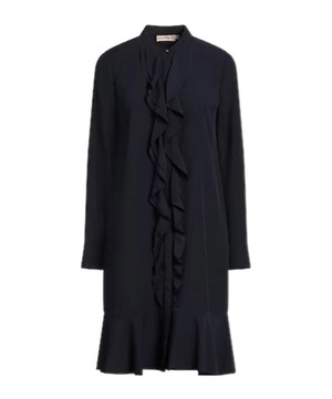 Tory Burch Midi Dress With Ruffled Hem And Stand Collar - Black