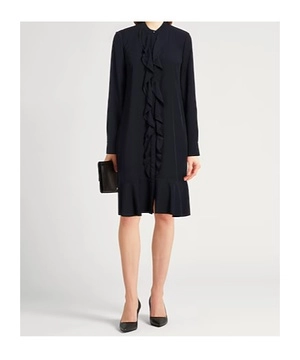 Tory Burch Midi Dress With Ruffled Hem And Stand Collar