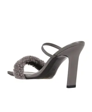 By Far Shearling Strap Open Toe High Heel Sandals - Gray