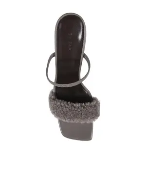 By Far Shearling Strap Open Toe High Heel Sandals - Gray