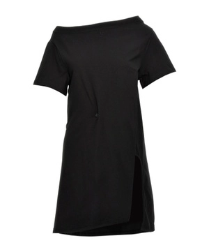 COURREGES Short-sleeve Logo Embroidered Side Slit Dress