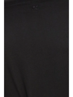 COURREGES Short-sleeve Logo Embroidered Side Slit Dress