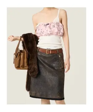 Miu Miu Waxed Suede Leather Skirt