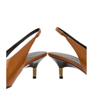 Khaite Leather Slingback Pumps With Gold-plated Hardware - Brown