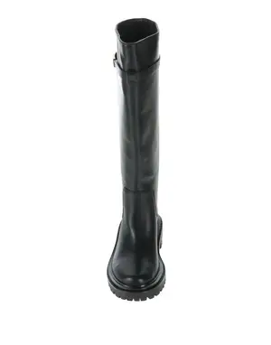 Tory Burch Knee High Leather Boots With Metal Buckle Detail