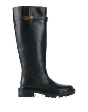Tory Burch Knee High Leather Boots With Metal Buckle Detail