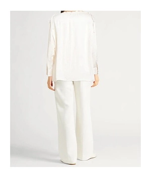 Tory Burch Striped Satin Long Sleeve Blouse With Tie Detail