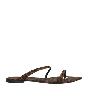 Saint Laurent Leopard Print Woven Flat Sandals - Black
