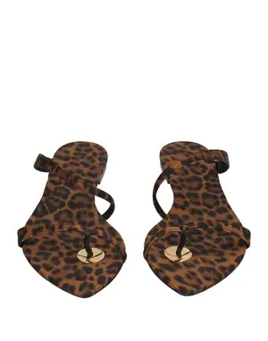 Saint Laurent Leopard Print Woven Flat Sandals - Black