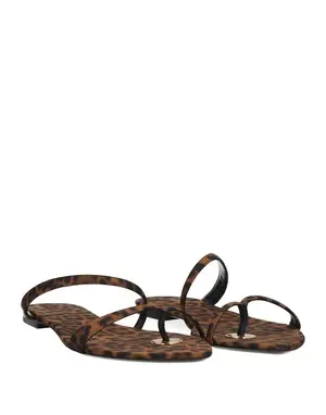 Saint Laurent Leopard Print Woven Flat Sandals - Black