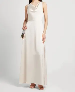MAXCO. Sleeveless Maxi Dress With Draped Neckline And Side Slit