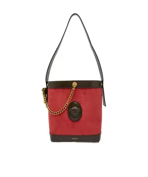 Versace Chain Small Leather And Suede Bucket Bag - Red